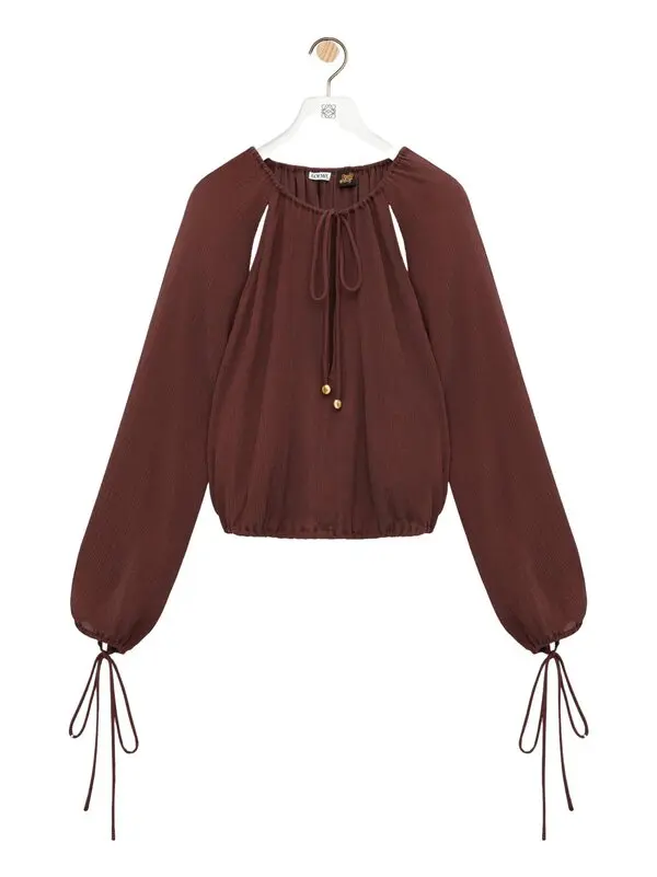 Loewe Seersucker Blouse With Anagram Pebble Detail - Brown