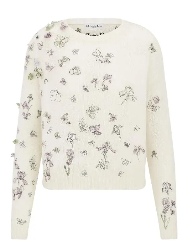 Dior Embroidered Knit Sweater - White