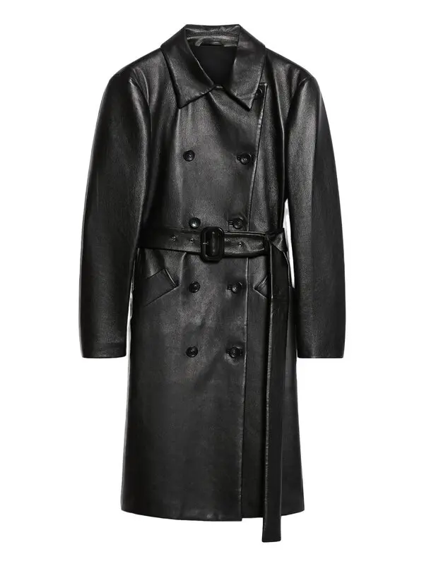 Sportmax Belted Leather Trench Coat - Black