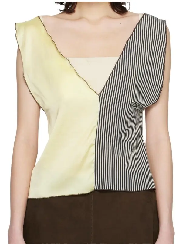 BASERANGE Striped And Solid V-neck Top - Multi-color