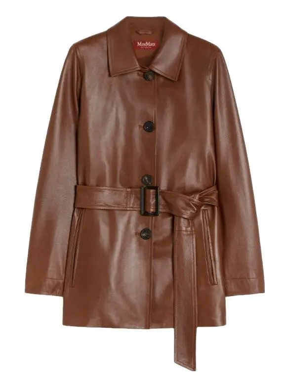 Max Mara Leather Belted Jacket - Brown