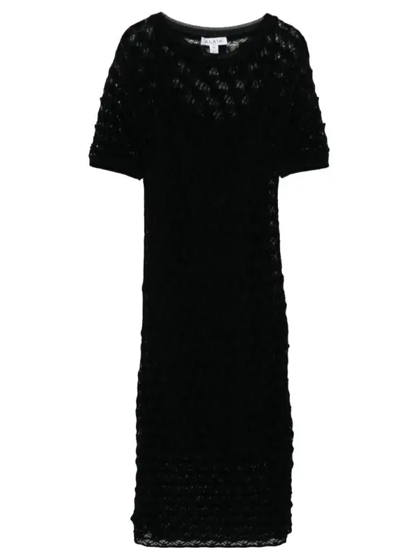 Alaïa Lace Midi Dress With Short Sleeves - Black