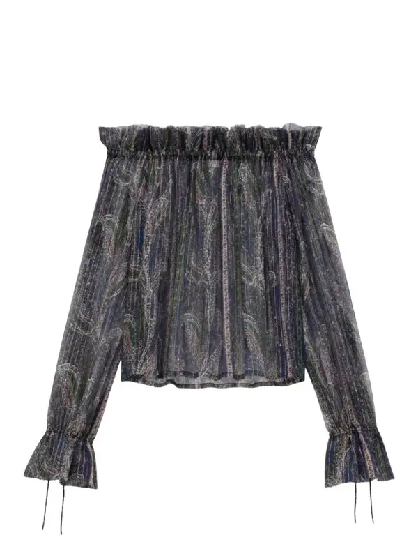 Saint Laurent Off-the-shoulder Ruffled Blouse - Indigo
