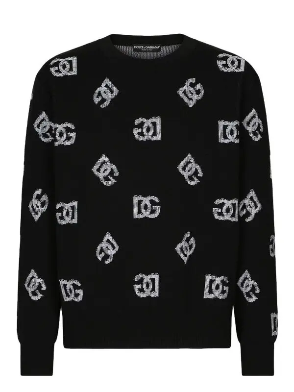 Dolce & Gabbana Dg Monogram Jacquard Crewneck Jumper - Black