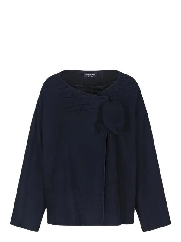 Emporio Armani Textured Knit Bow Detail Jacket - Blue