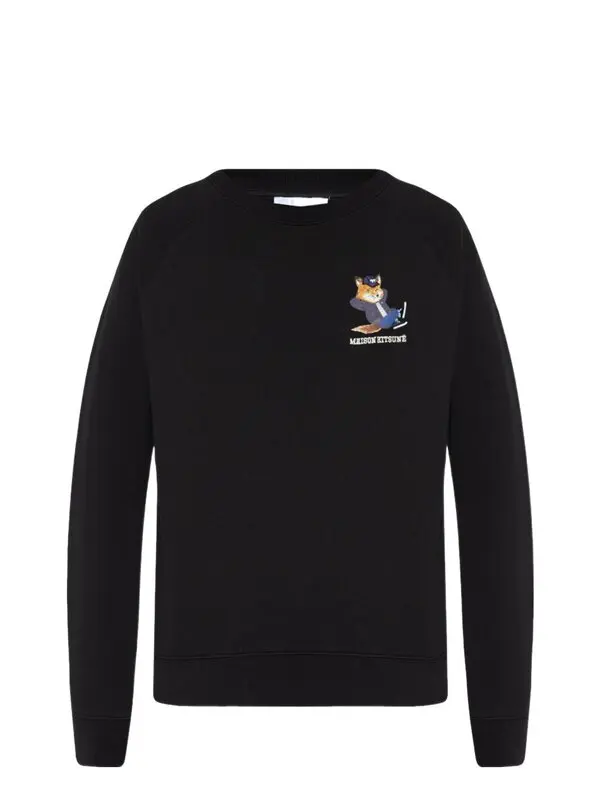 Maison Kitsuné Logo-patch Crew Neck Sweatshirt - Black