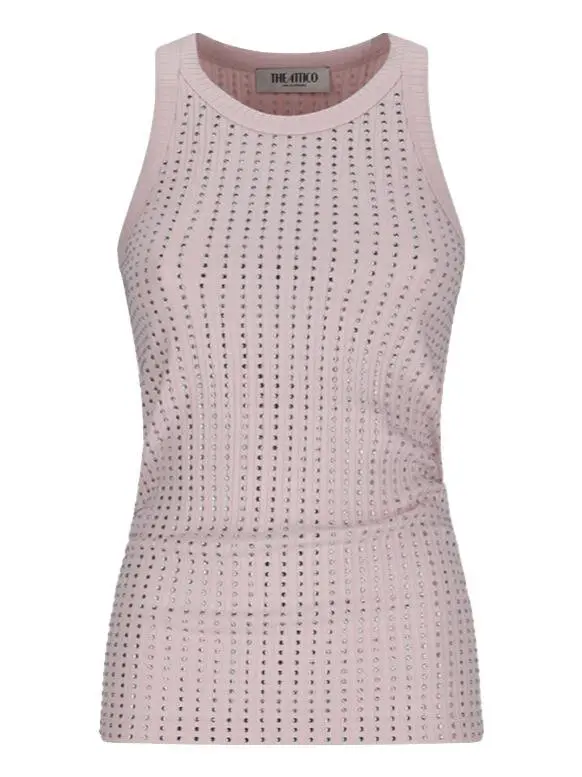 Attico Ribbed Embellished Tank Top - Pink