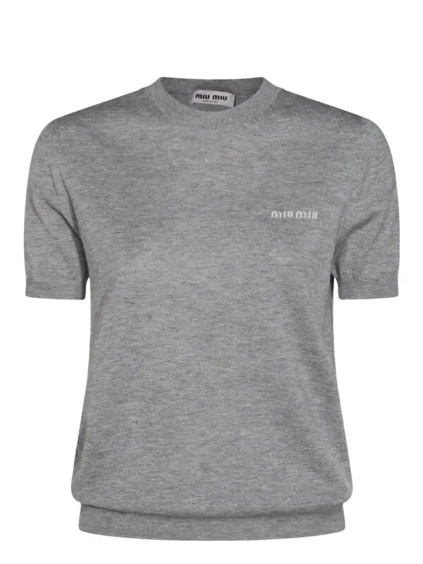 Miu Miu Logo Jacquard Fine-knit Top - Grey