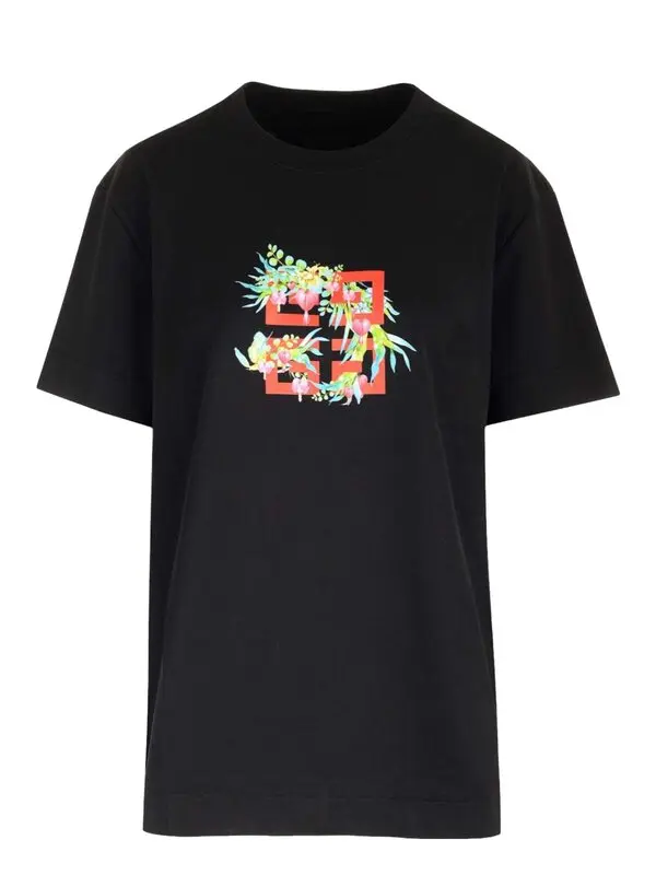 Givenchy 4g Flower Printed Crewneck T-shirt - Black