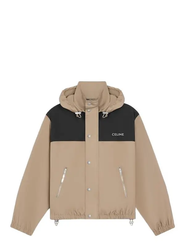 Celine Windbreaker With Hood And Zipped Pockets - Light Brown