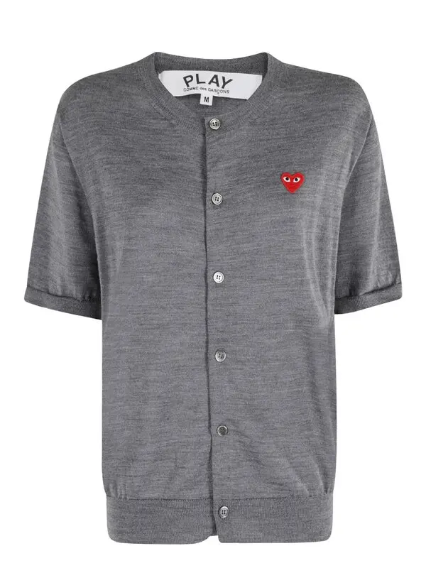 Play Comme Des Garcon Heart Appliqué Wool Cardigan - Gray