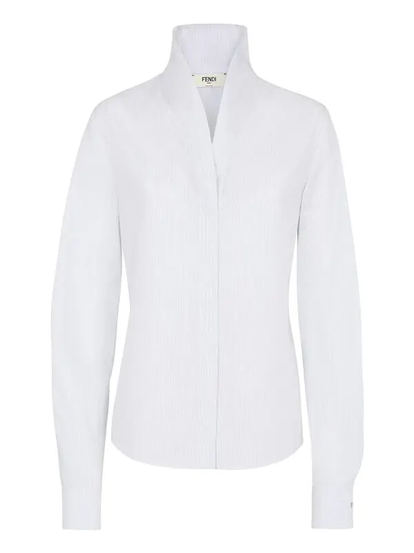 Fendi Long Sleeve V-neck Striped Shirt - White