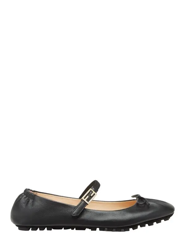 Fendi Leather Ballet Flats With Ff Motif Strap - Black