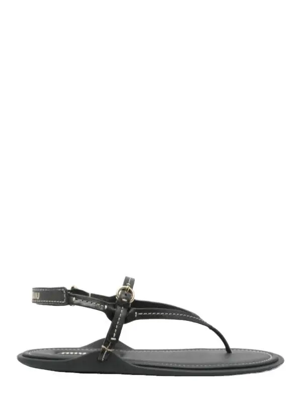 Miu Miu Leather Flat Sandals With Adjustable Ankle Strap - Black