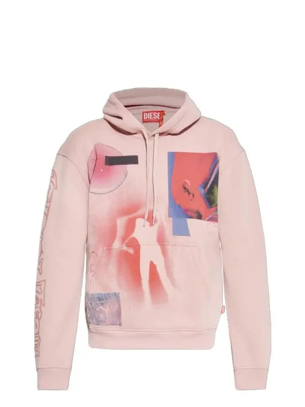 DIESEL® Printed Long Sleeve Hooded Sweatshirt - Pink