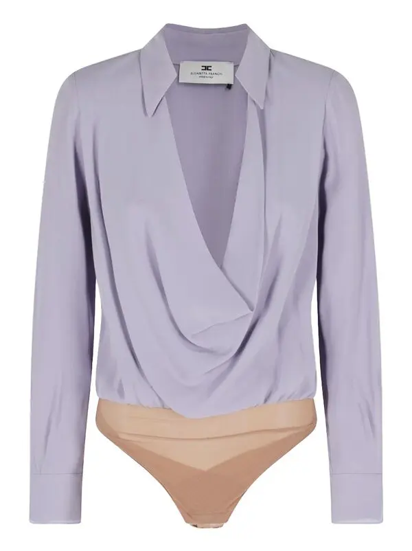 Elisabetta Franchi Georgette Bodysuit With Draped Front - Gray