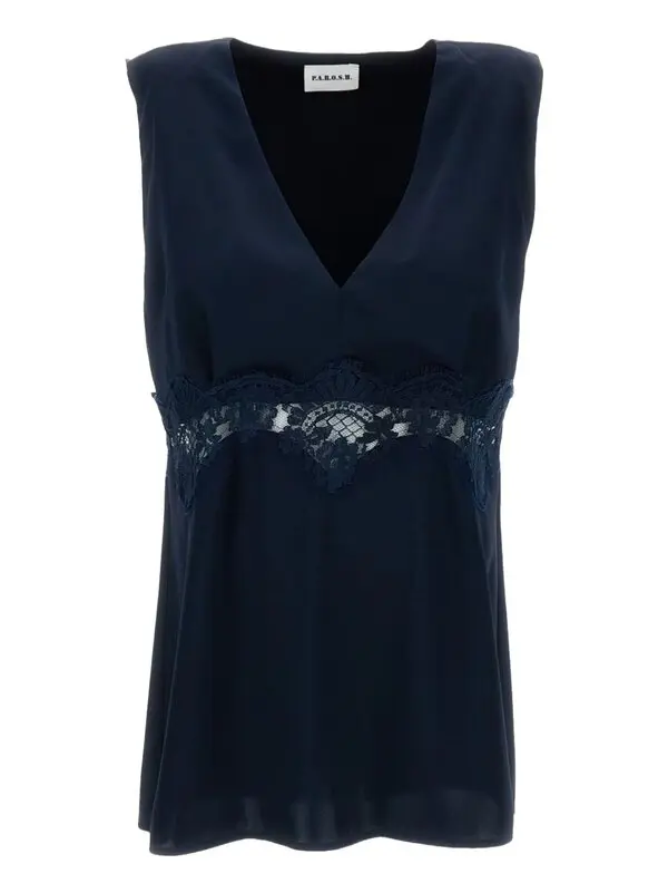 P.a.r.o.s.h Lace Trim Sleeveless V-neck Blouse - Black