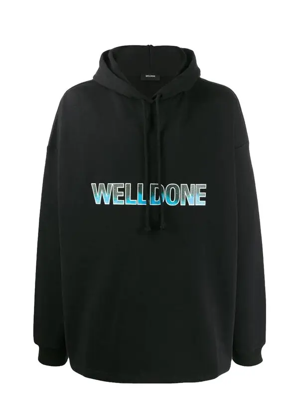 We11Done Printed Logo Hooded Sweatshirt - Black