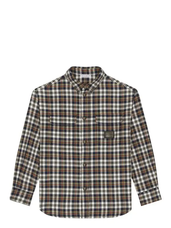 Dolce & Gabbana Checked Cotton Shirt With Logo Plaque - Multicolor