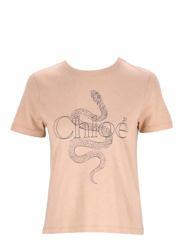 Chloé Snake Printed Crewneck T-shirt - Nude