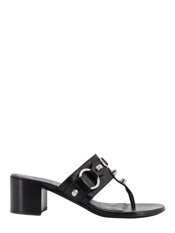 Balenciaga 50mm Studded Buckle Leather Heeled Sandals - Black