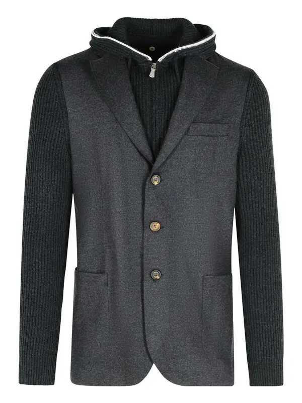 Eleventy Wool Blend Blazer With Removable Hoodie - Grey