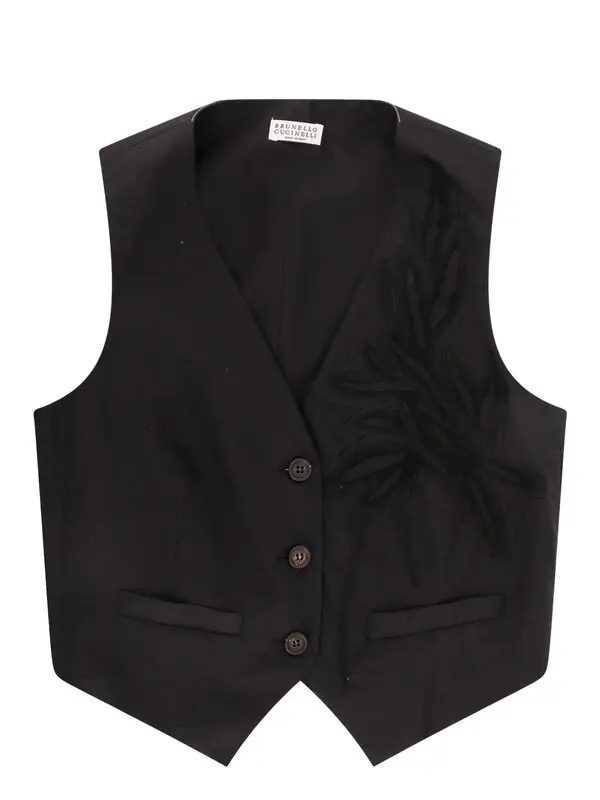 Brunello Cucinelli Herbarium Appliqué V-neck Waistcoat - Black