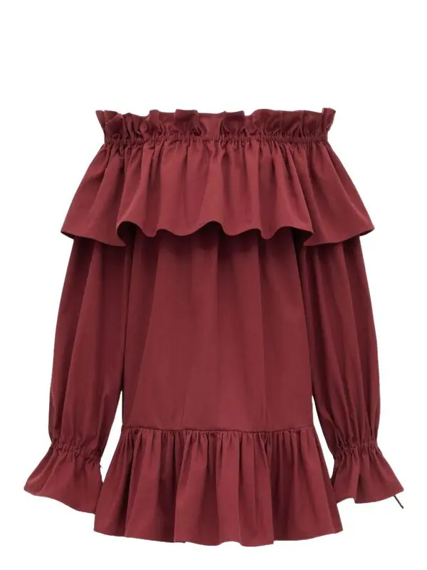 Saint Laurent Off-shoulder Ruffled Dress - Bordeaux