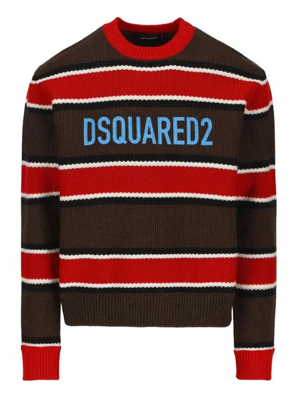 Dsquared2 Logo Print Striped Crewneck Jumper - Black
