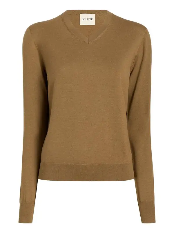 Khaite V-neck Long Sleeve Sweater - Brown