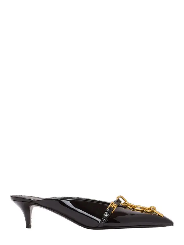 Balmain Sync Patent Leather Mules With Pointed Toe And Chain Detail - Black