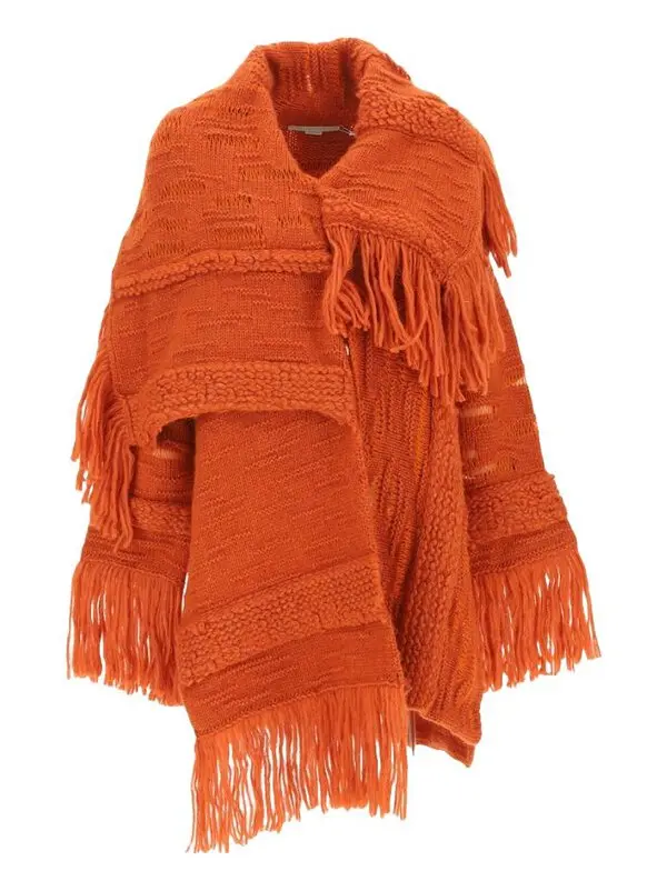 Stella McCartney Asymmetrical Fringed Cape - Red
