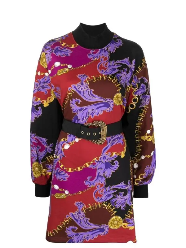 Versace Chain Print Mock Neck Mini Dress - Multicolor
