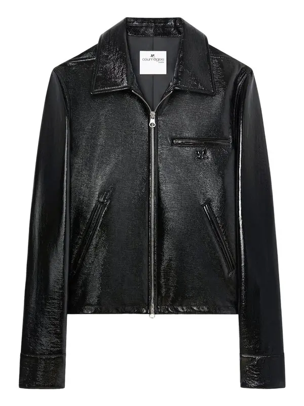 COURREGES Vinyl Zip-up Jacket With Embossed Logo - Black