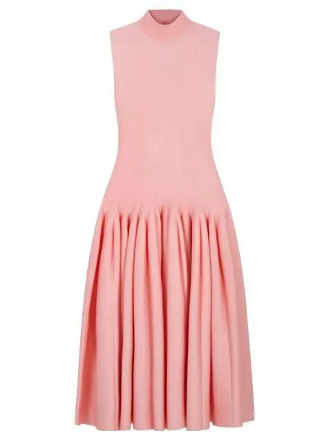 Alaïa Sleeveless Round Neck Dress With Pleated Details - Pink