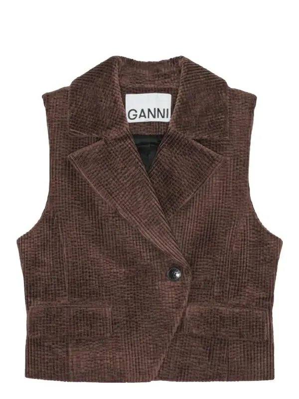 GANNI Corduroy Button Waistcoat - Brown