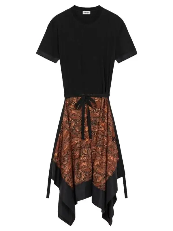 Kenzo Asymmetrical Draped Midi Dress - Black