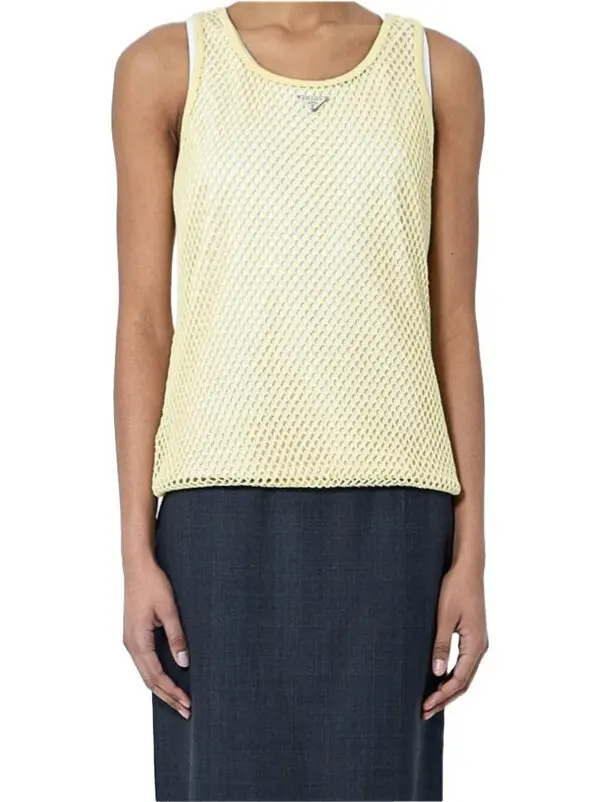Prada Open-knit Tank Top With Triangle Logo - White