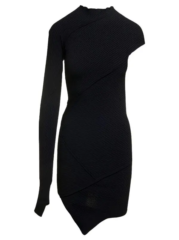 Balenciaga One-shoulder Spiral Knit Mini Dress - Black