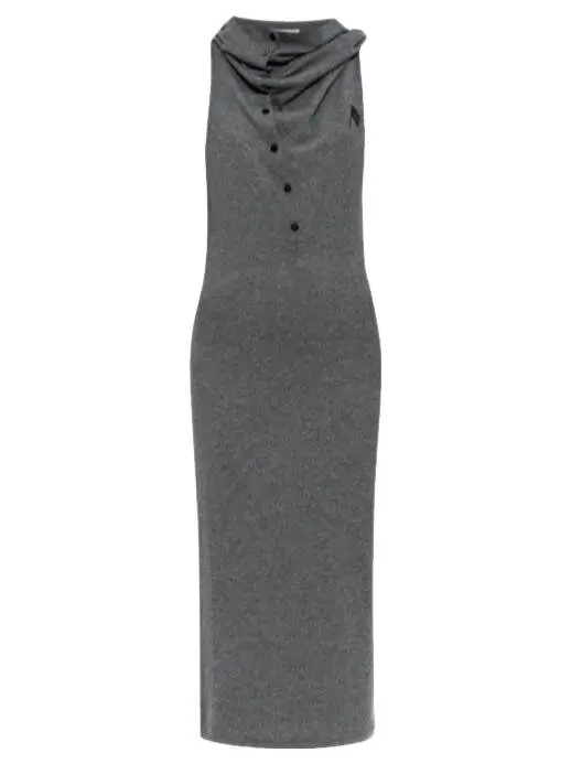 Attico Asymmetric Neckline Midi Dress - Grey