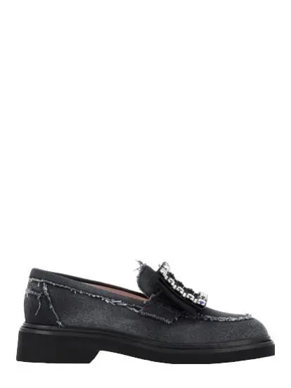 ROGER VIVIER Embellished Denim Loafers - Gray, Black