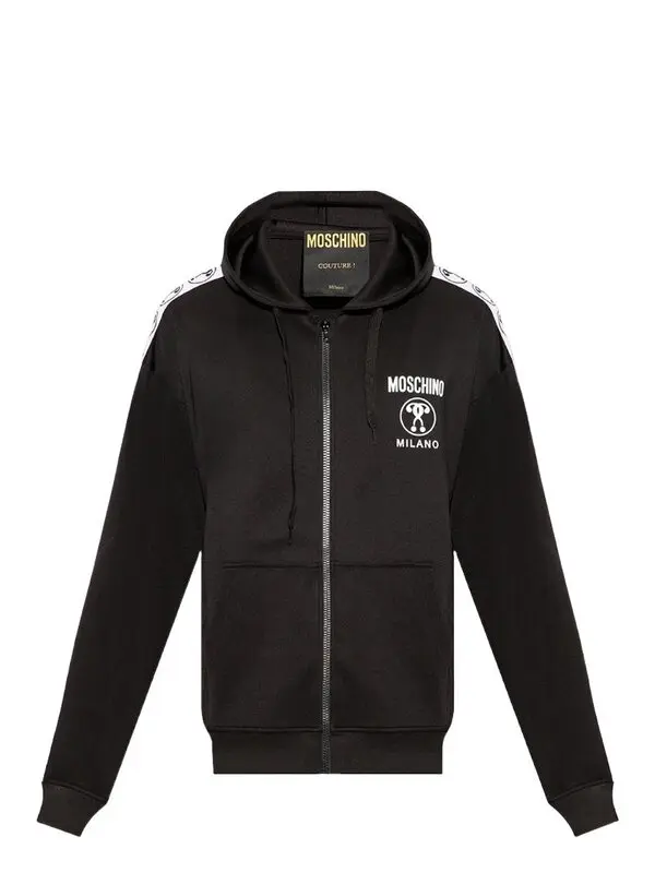 Moschino Long-sleeved Casual Jacket With Drawstring Hood And Logo Detail - Black