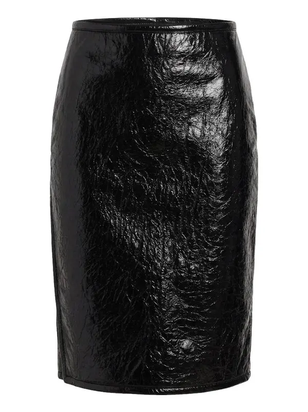 Gucci Shiny Leather Skirt With Side Slit - Black