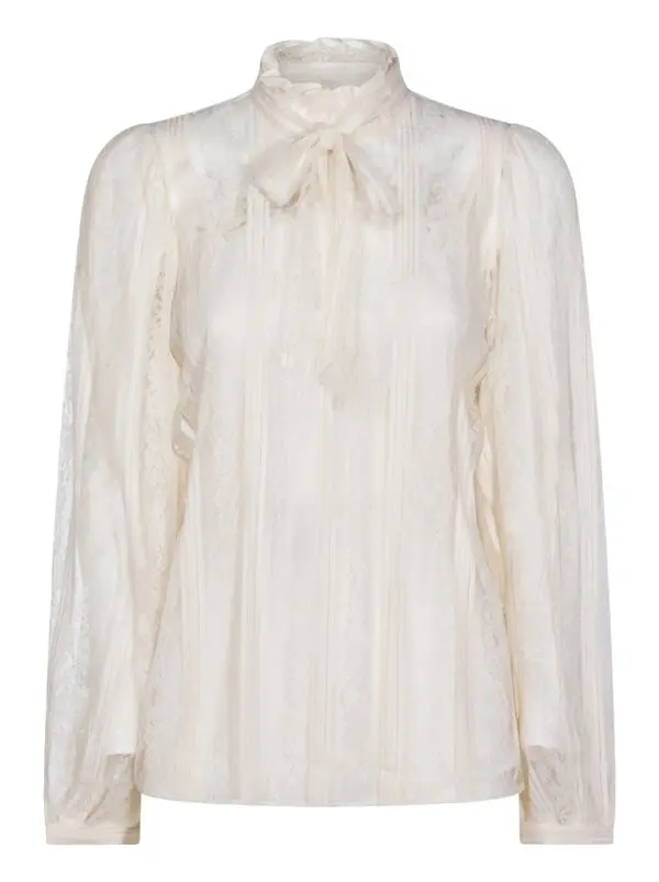 TWINSET Striped Lace Bow Blouse - No