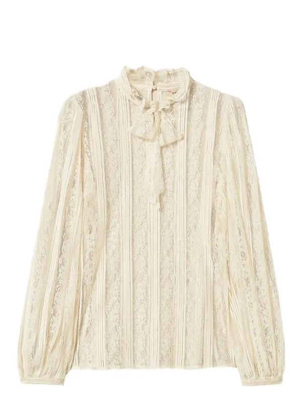 TWINSET Striped Lace Bow Blouse - White