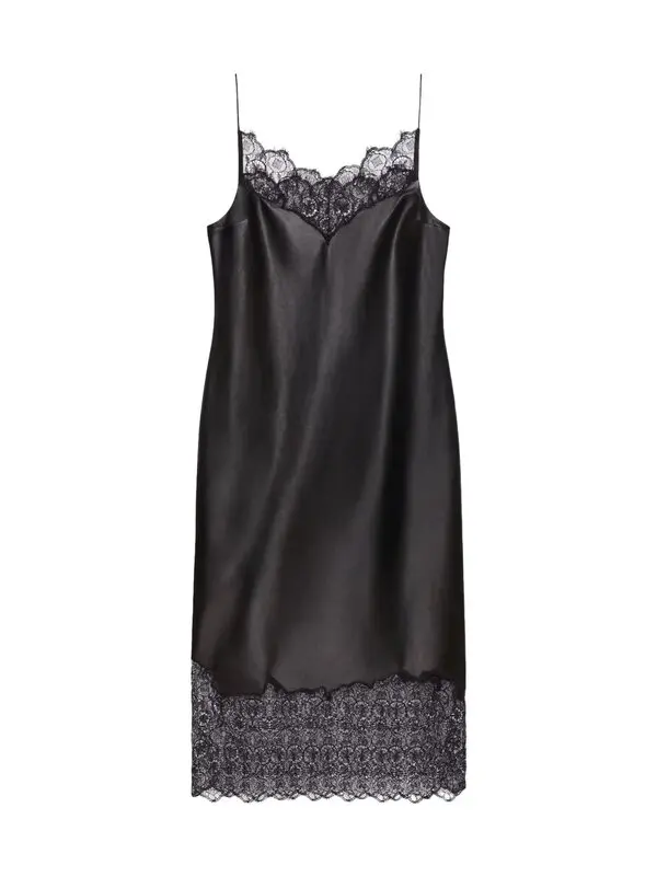 Givenchy Leather And Lace Slip Dress - Black