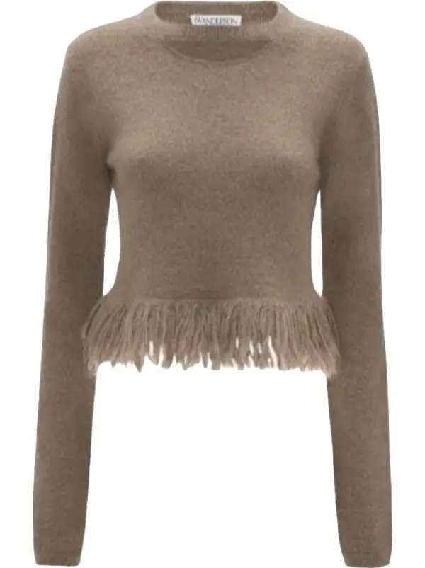 J.W.ANDERSON Jw Anderson Cropped Fringed-hem Knitted Jumper - Gray