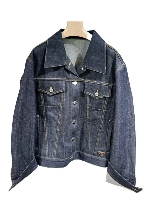 Prada Denim Jacket With Button Detail - Blue