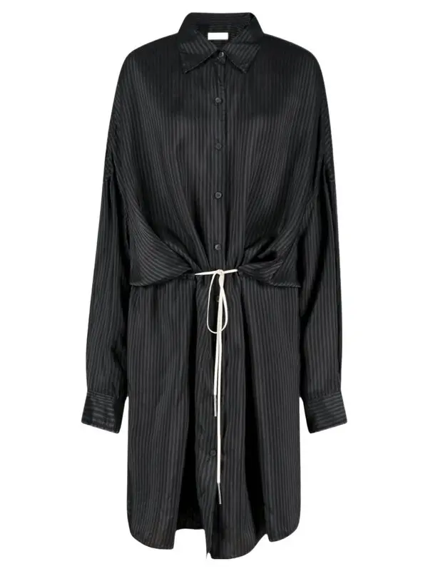Dries Van Noten Long Sleeve Shirt Dress With Pinstripe Detail - Black