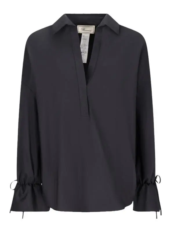 Blumarine Long Sleeve Poplin Blouse With Tie Cuffs - Black
